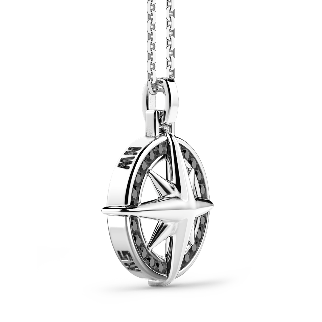 Silver Necklace with Wind Rose pendant & Black Stones – Bijouterie Jodoin